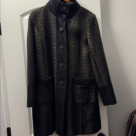 Via Spiga | Jackets & Coats | Via Spiga Black And Brown Chevron Jacket ...